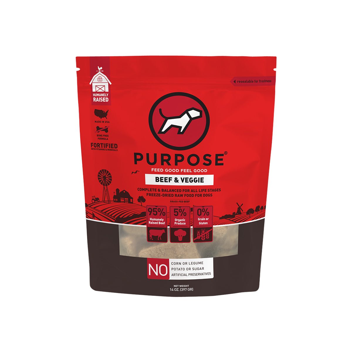 PURPOSE Freeze Dried Raw Dog Food - Beef & Veggie Freeze-Dried 14 oz.